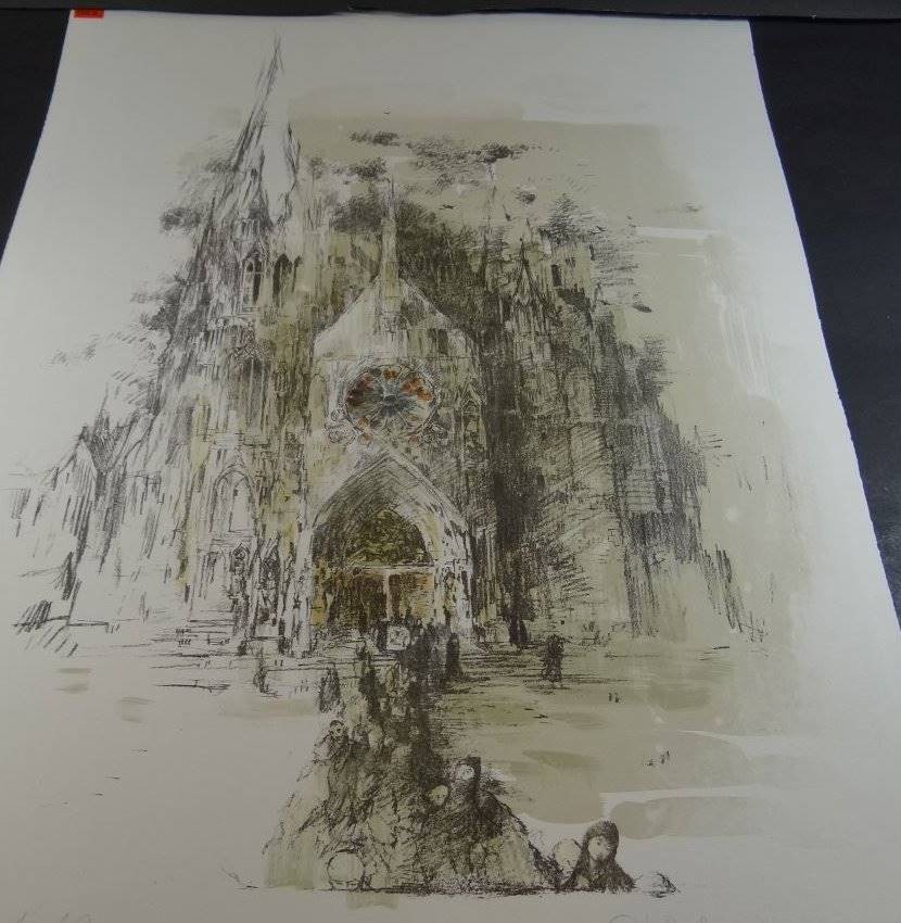 Otto BACHMANN (1915-1996), 1964 "Kirchgänger" Lithografie, BG 64x50 cm ...