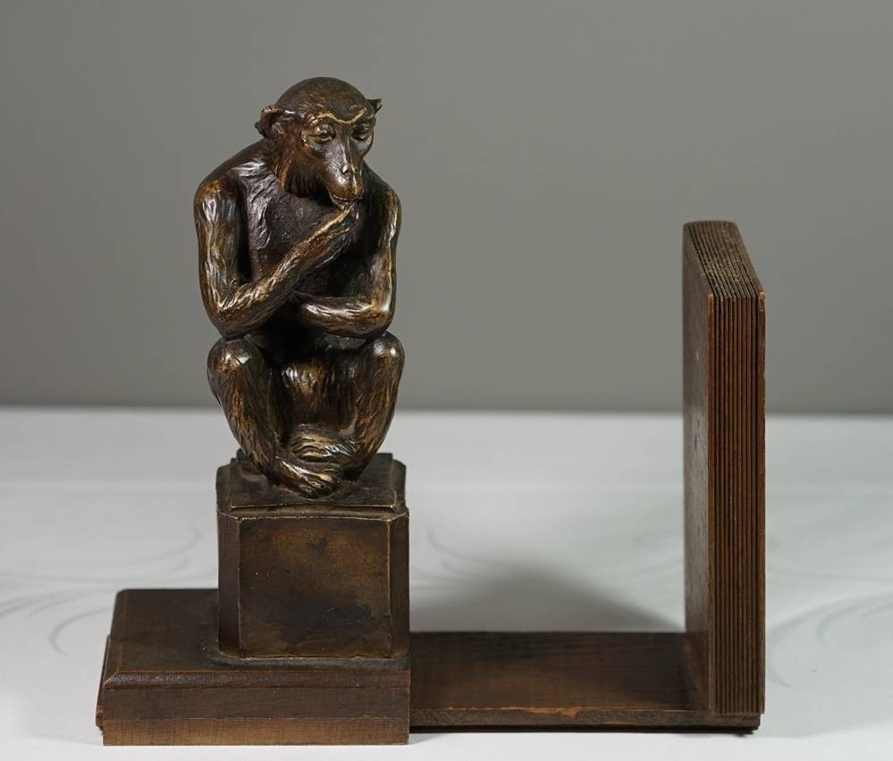| Buchstütze, Holz, Affe in Denkerpose, feine Arbeit, wohl 20er Jahre ...