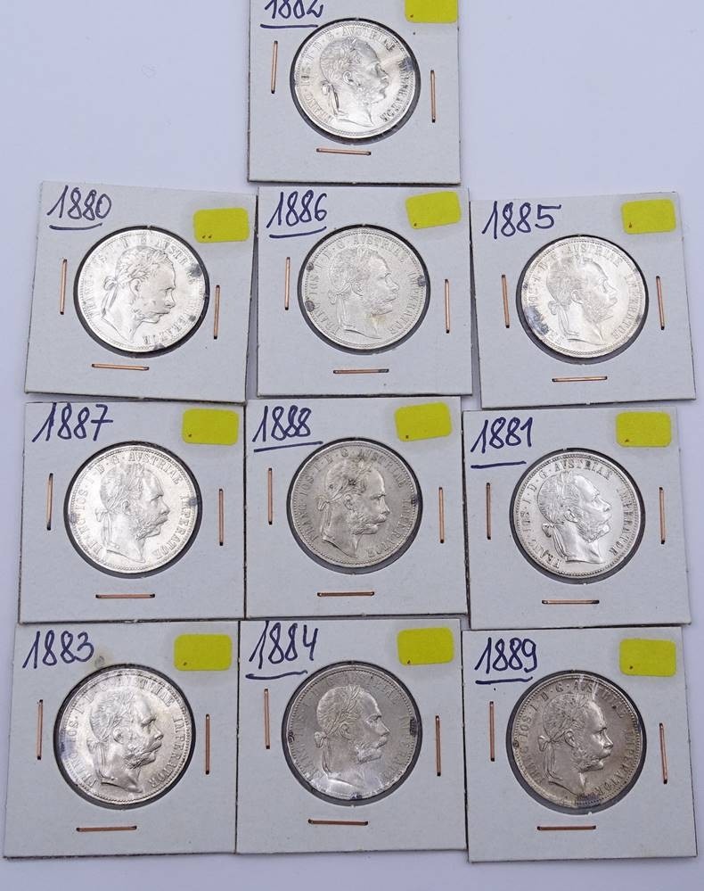 | 10x 1 Florin, 1880 - 1898, eingeschweißt | Auktionshalle Cuxhaven GBR®