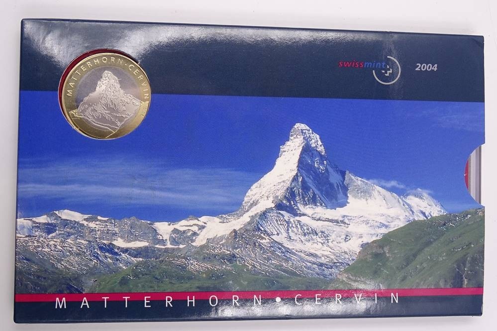 | Münzsatz Schweizer Franken 2004 mit Gedenkmünze "Matterhorn", 13,86 CHF, in Schatulle ...