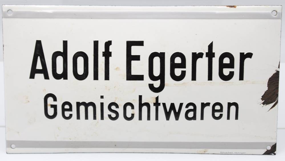 355.Auktion-Nachverkauf | Emaille.Schild "Adolf Egerter Gewischtwaren ...